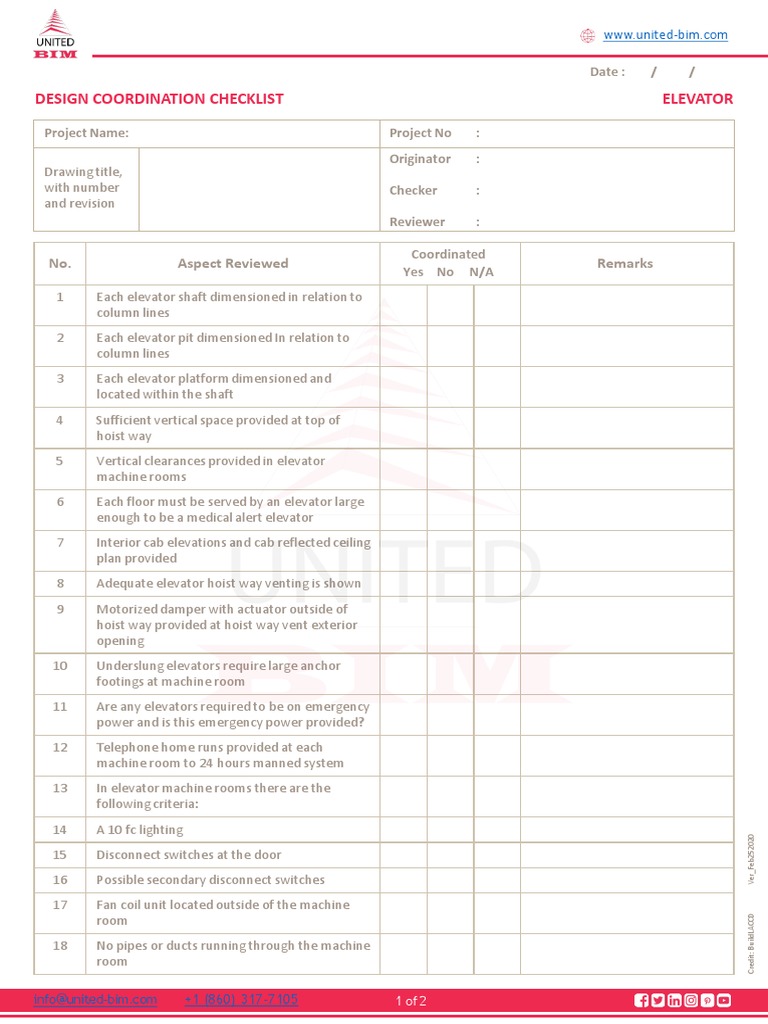 Design Coordination Checklist - Elevator - Verfeb282020 | PDF ...