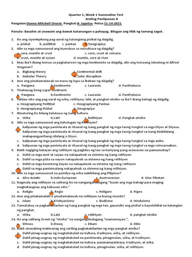 Summative and Performance Task Q1 | PDF