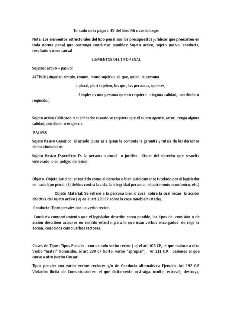 Elementos Del Tipo Penal | PDF | Causalidad (Ley) | Derecho penal