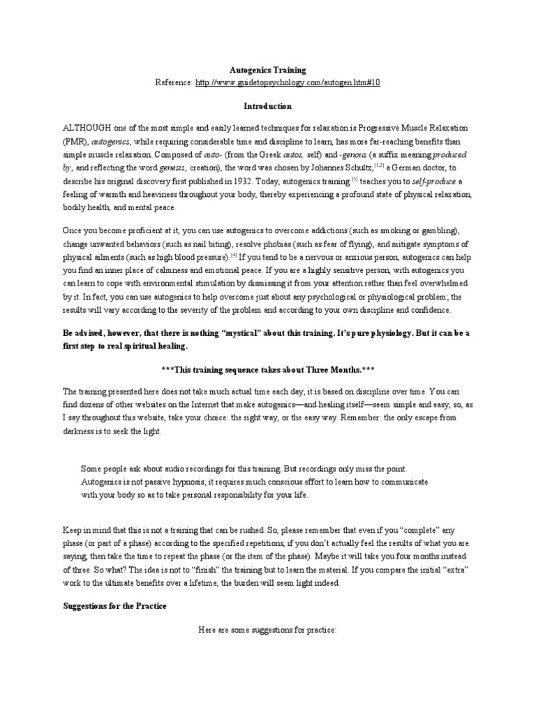 Autogenics Training | PDF | Relaxation (Psychology) | Anxiety