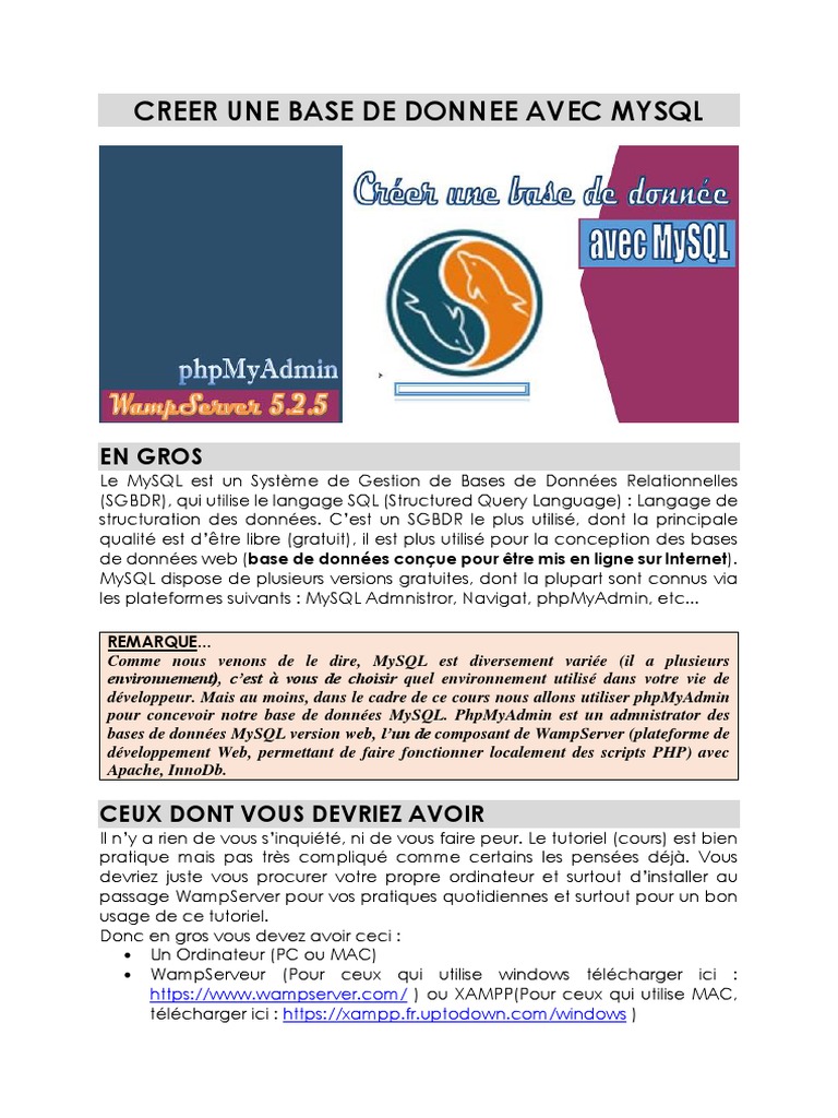 Creer Une Base de Donnee Avec Mysql | PDF | MySQL | Bases de données