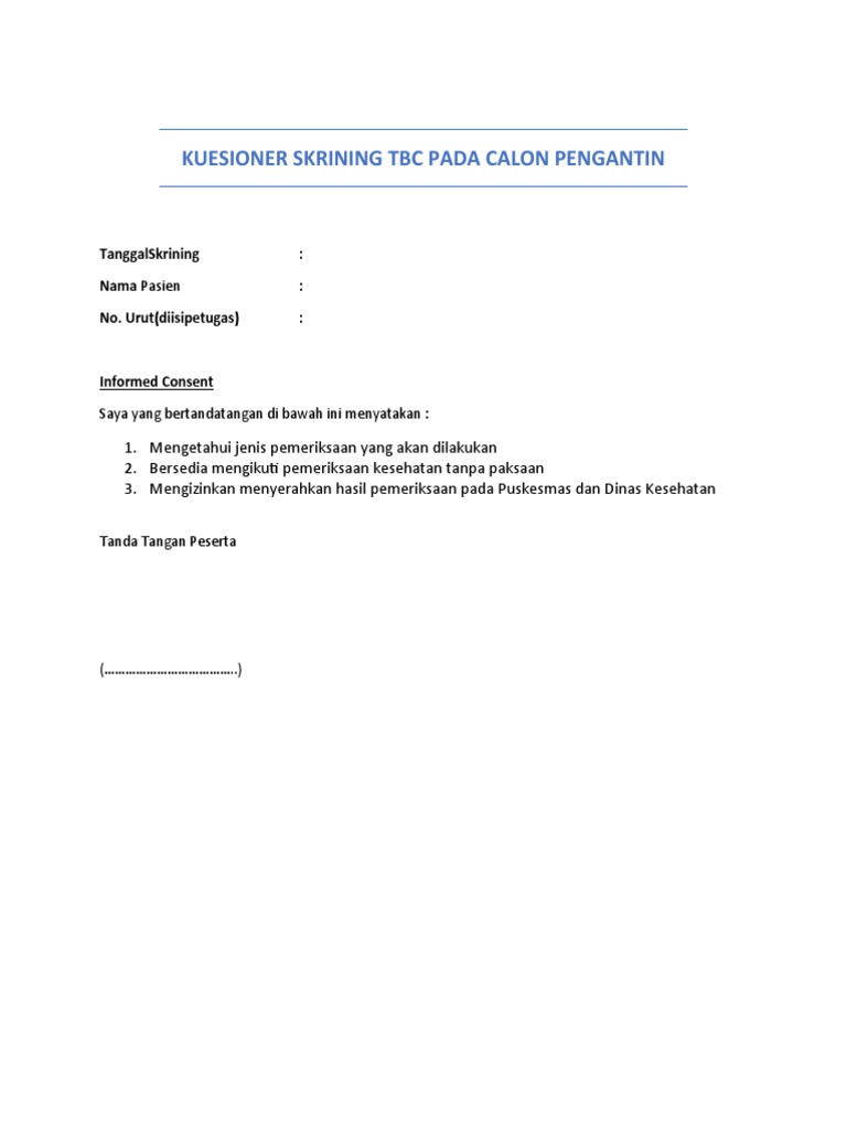 Form Skreening TBC Pada Catin | PDF