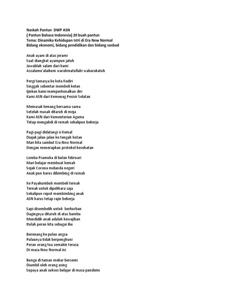 Naskah Pantun DWP ASN (Pantun Bahasa Indonesia) | PDF