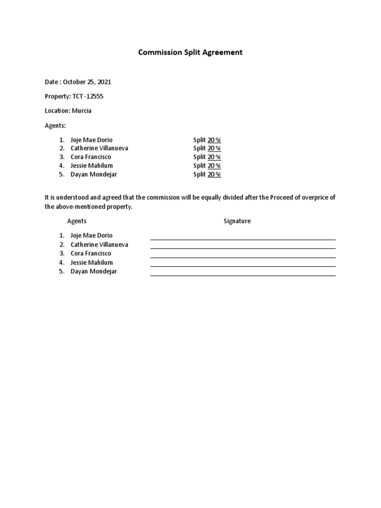 Equal Commission Split Agreement | PDF