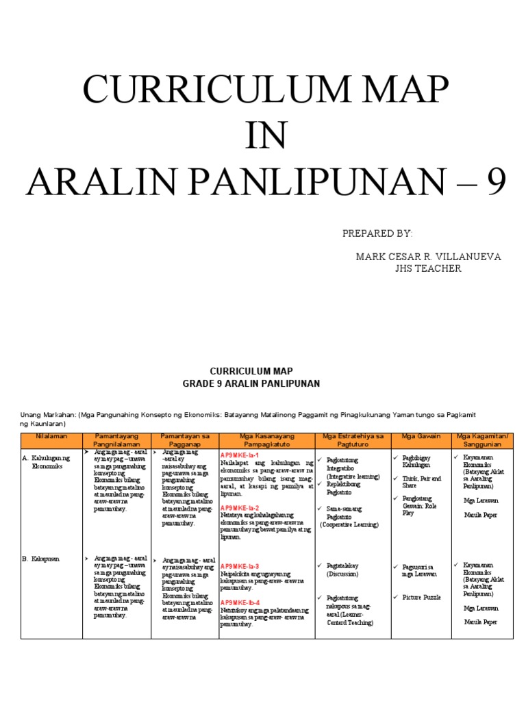 Curriculum Map Aralin Pan 9 | PDF