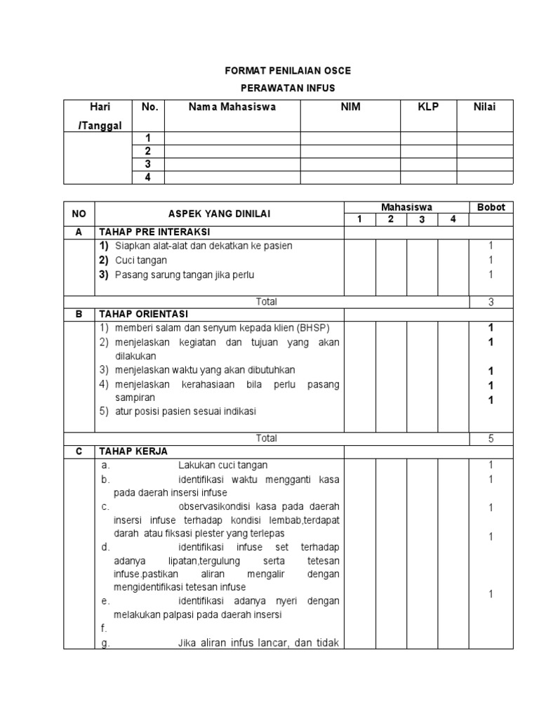 Penilaian OSCE Pemasangan Infus | PDF