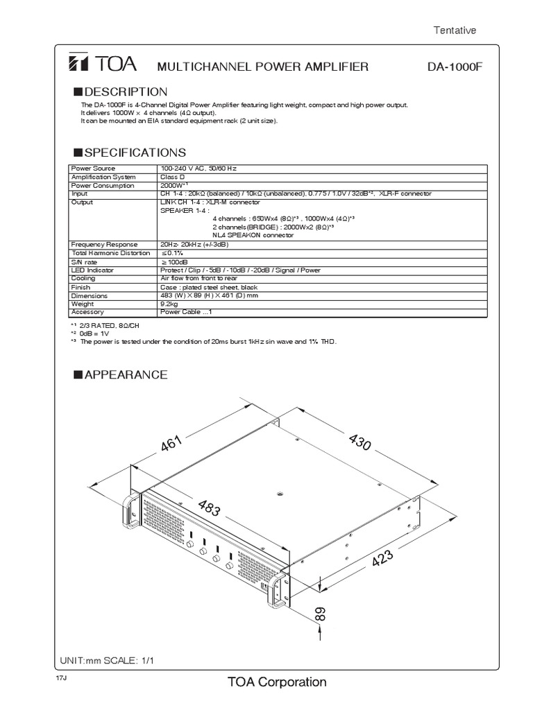 DA-1000F Specification - 20171019a | PDF