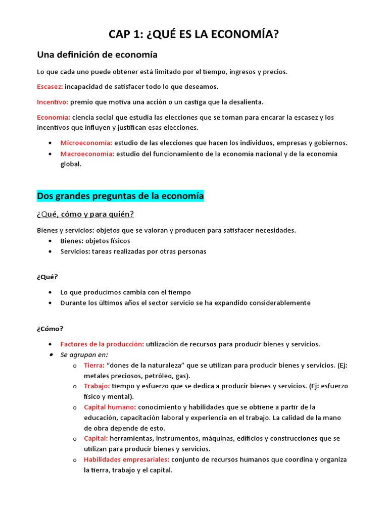1-CAP 1 Que Es La Economia | PDF | Ciencias económicas | Costo de ...