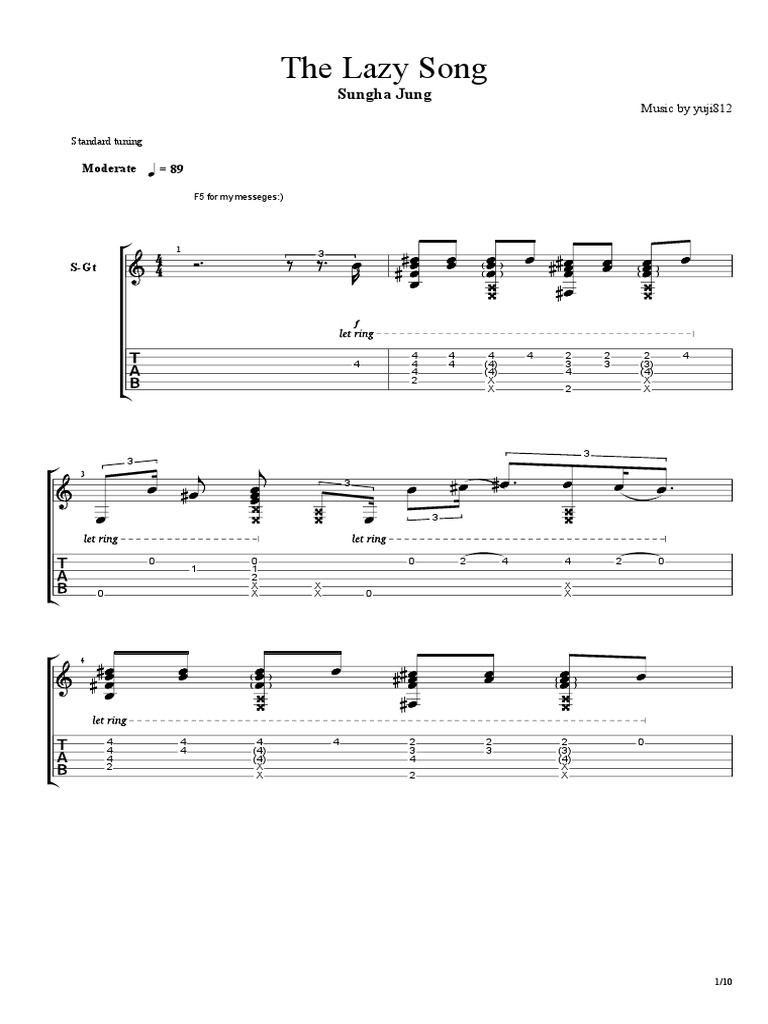 The Lazy Song Guitar Tabs and Chords | PDF