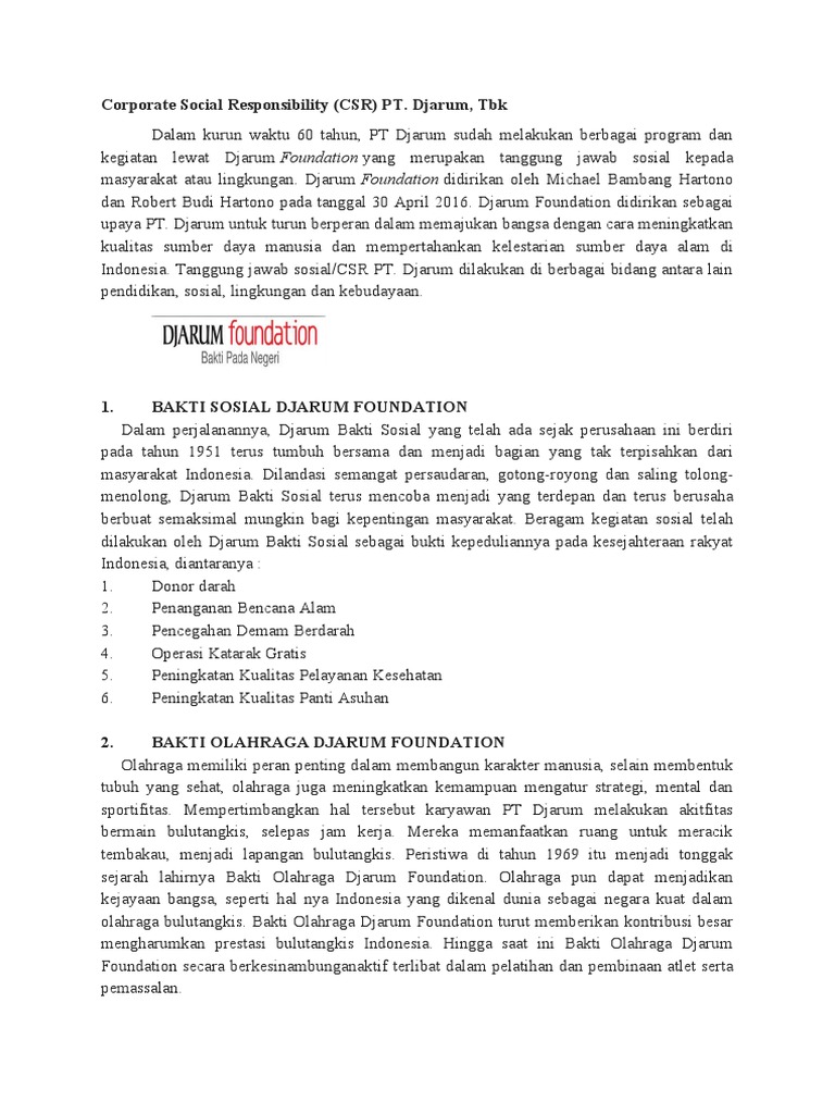 Corporate Social Responsibility PT DJARUM | PDF
