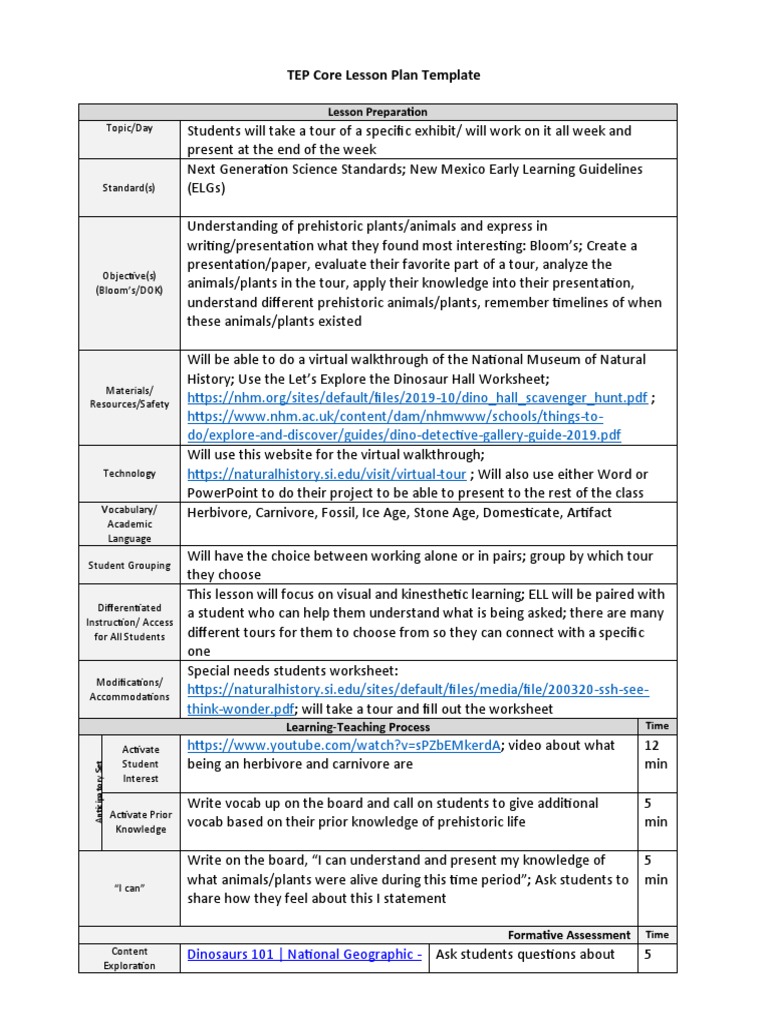 Tep Lesson Plan Template and Description-3 1 | PDF | Teachers | Learning