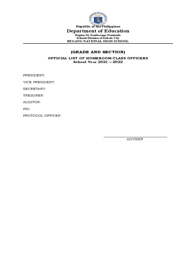 Homeroom Class Officers | PDF