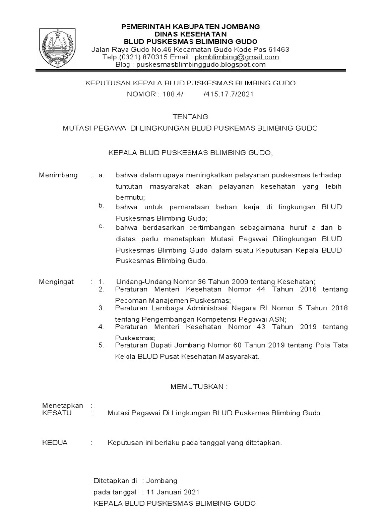 SK Mutasi Pegawai | PDF