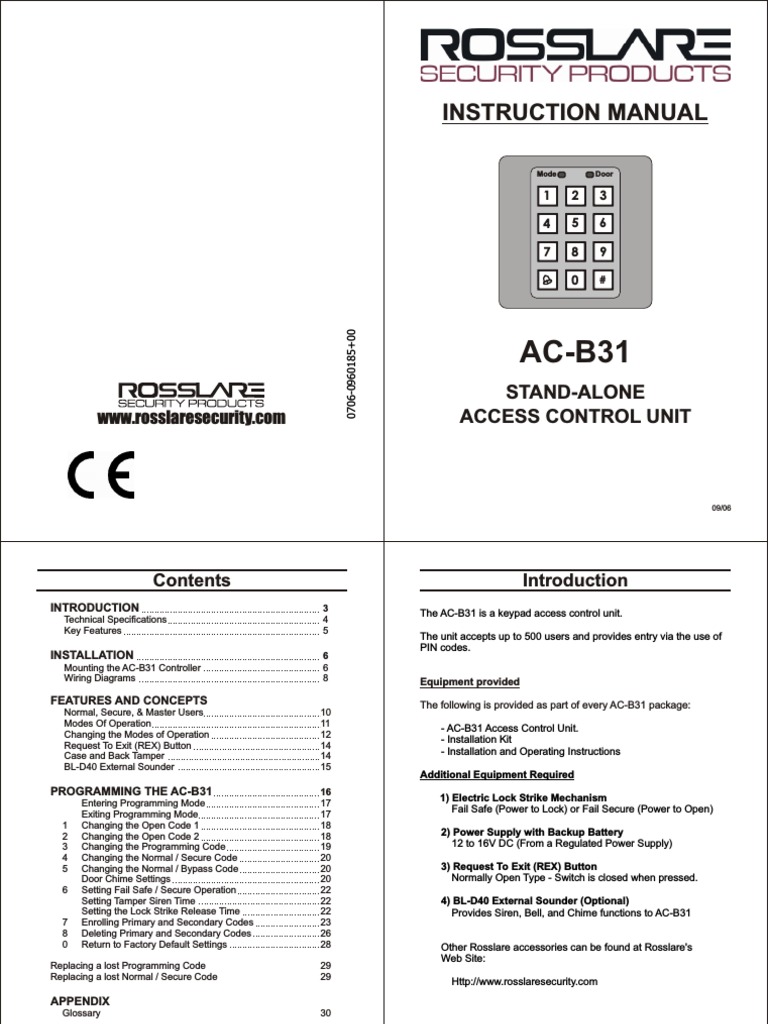 Instruction Manual: Stand-Alone Access Control Unit | PDF | Access ...