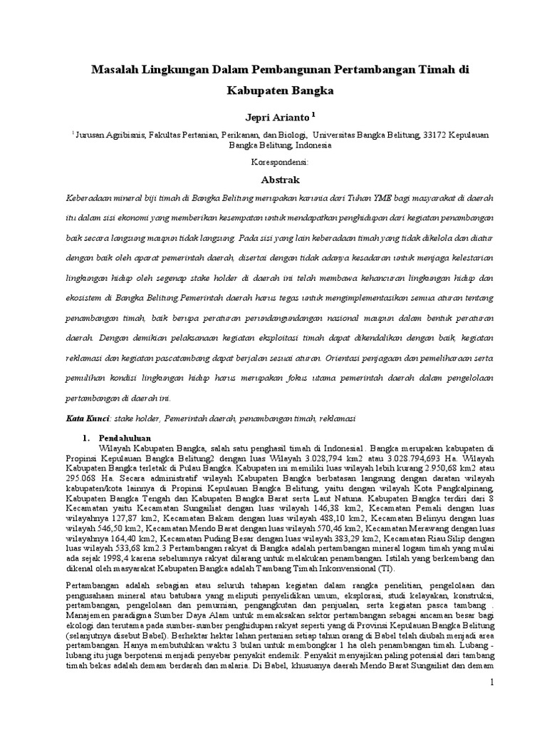 Dampak Pertambangan Timah di Bangka | PDF