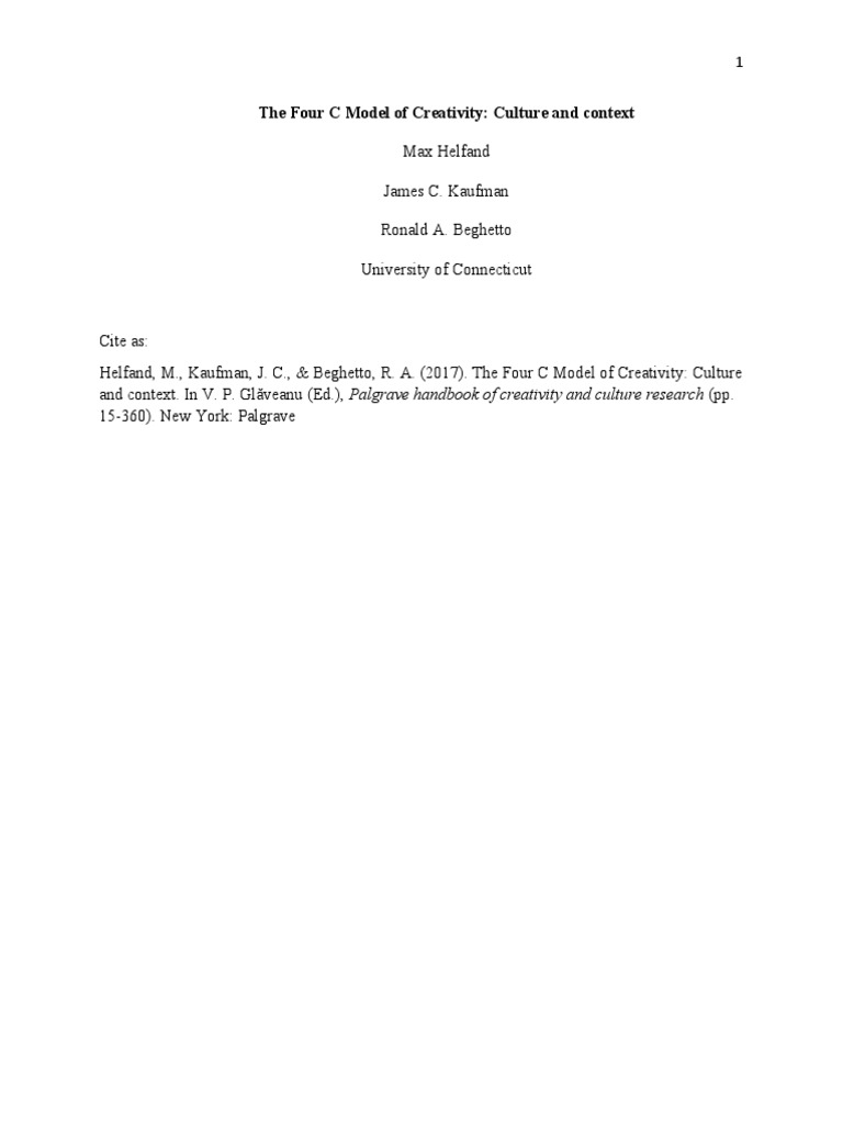 The Four C Model of Creativity: Culture and Context | PDF | Creativity ...