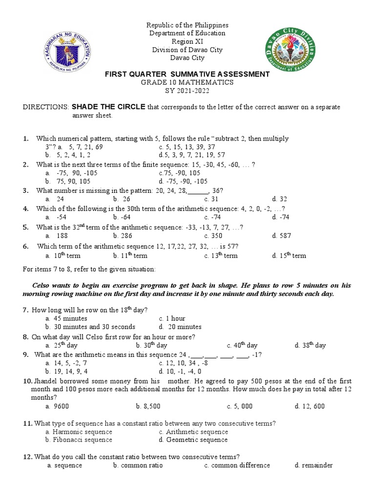Grade 10 Summative Test Q1 | PDF | Mathematical Concepts | Abstract Algebra