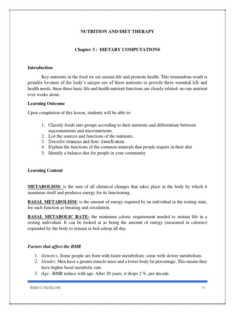 Module Nutrition and Diet Therapy Chapter 3 | PDF | Nutrients | Adipose ...