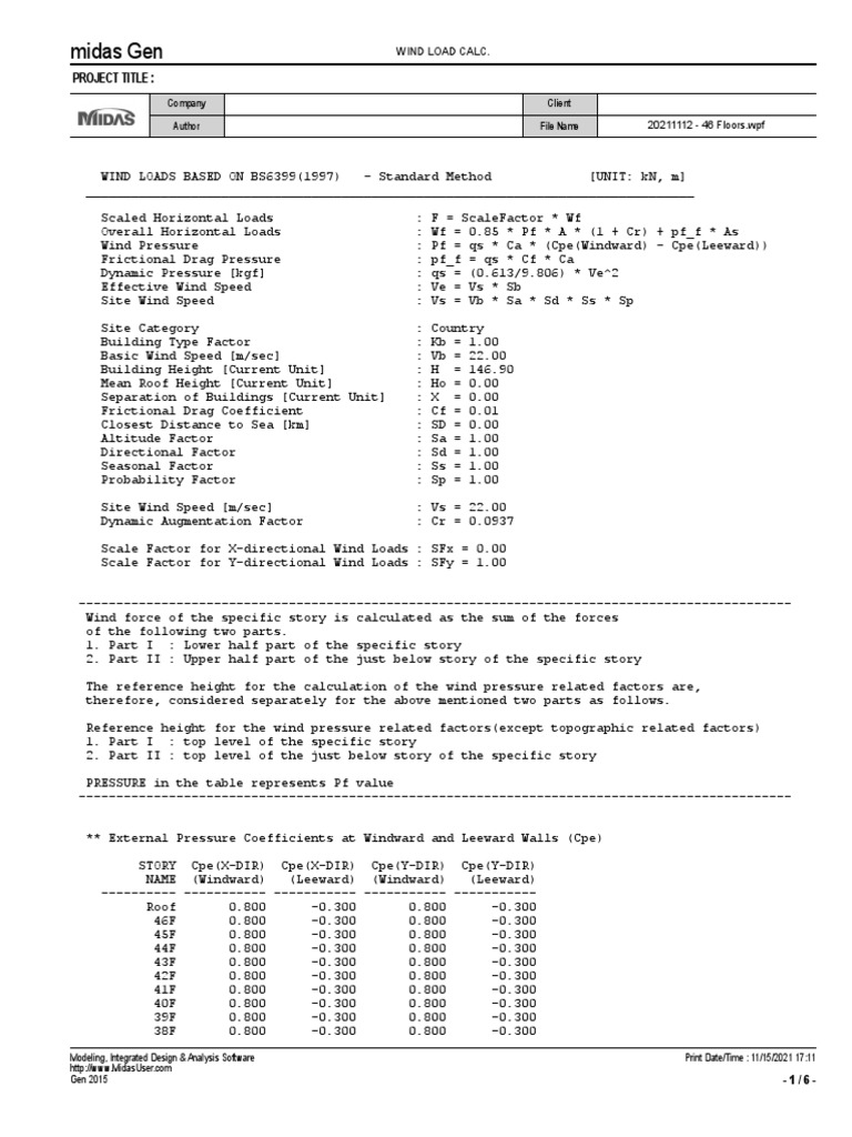Midas - Wind Calculation To BS6399 | PDF | Wound | Continuum Mechanics