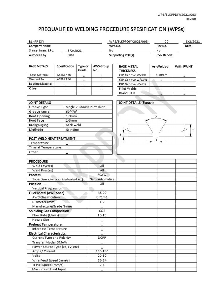 Prequalified Welding Procedure Spesification (WPSS) : (Semiautomatics ...