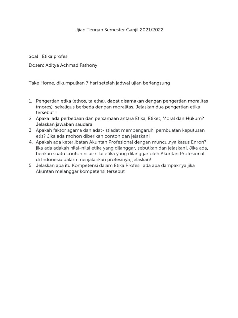 Soal UTS Etika Profesi | PDF