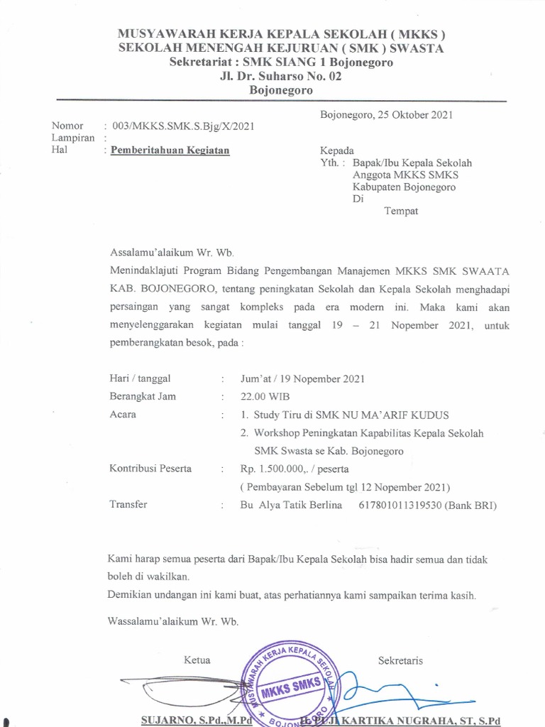 Surat Pemberitahuan Study Tiru & Workshop | PDF