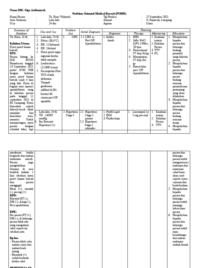 POMR Sepsis + HT - Giga Ardiansyah - G34 - 2020-058 | PDF