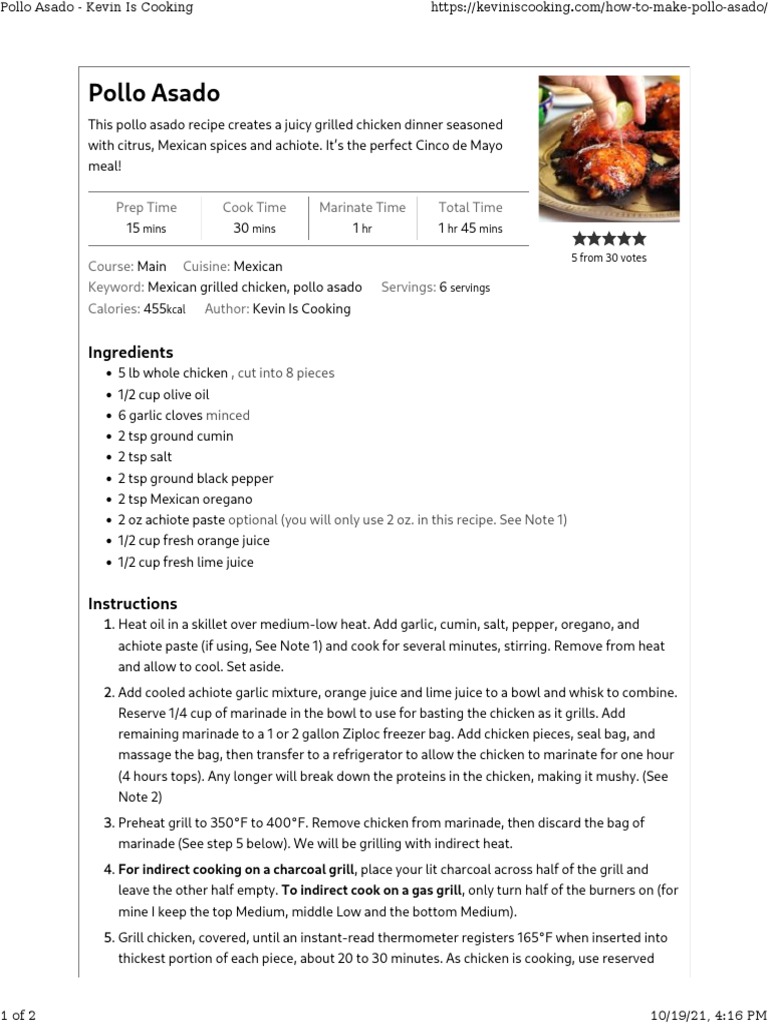 Authentic Pollo Asado Recipe | PDF | Fat | Barbecue Grill