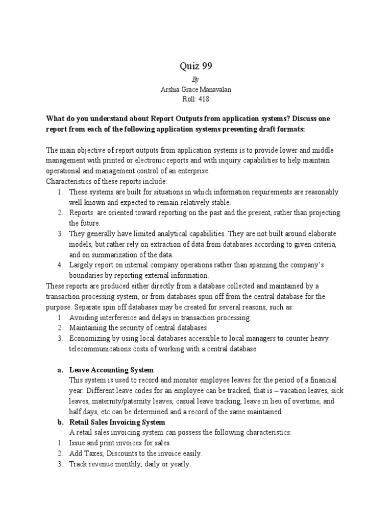 Quiz-99 Arshia Manavalan 418 | PDF | Databases | Invoice