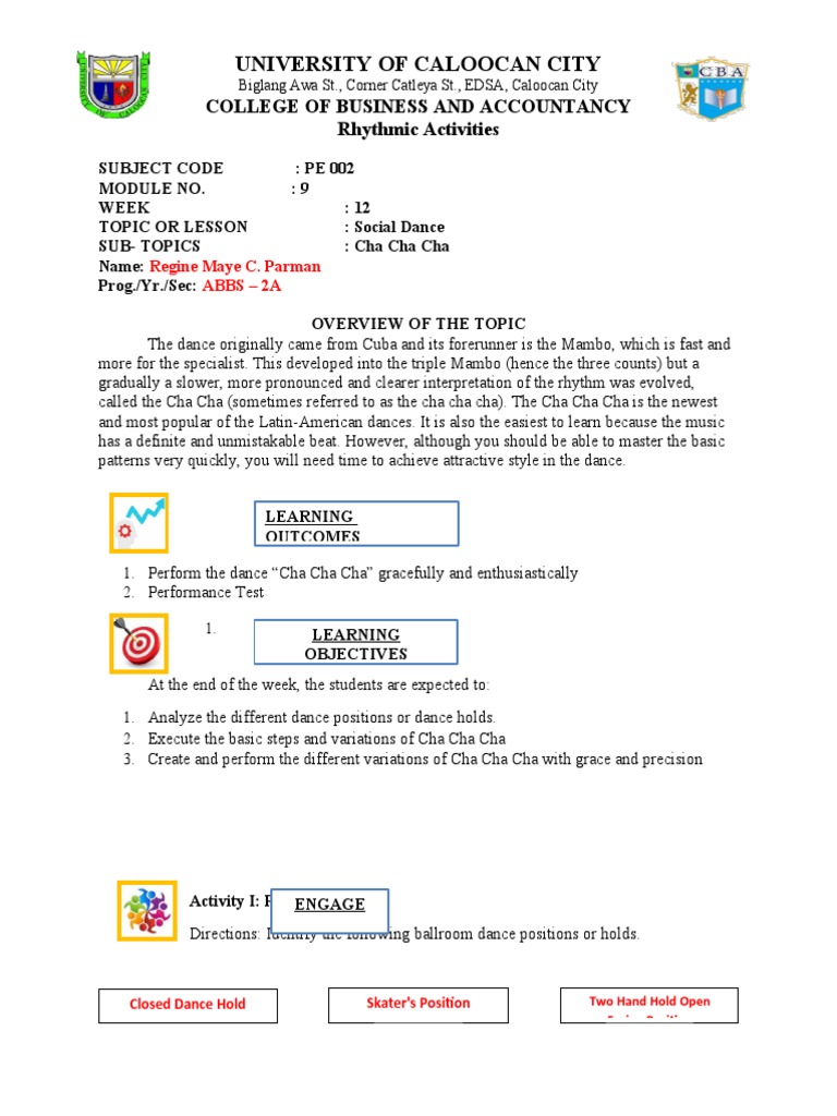 CHA CHA CHA DANCE STEPS AND VARIATIONS | PDF | Dances | Social Dance