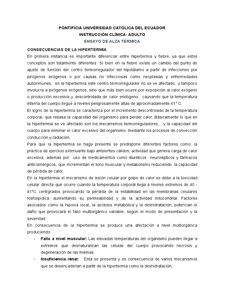 Ensayo Alza Térmica | PDF | Termorregulación | Fiebre