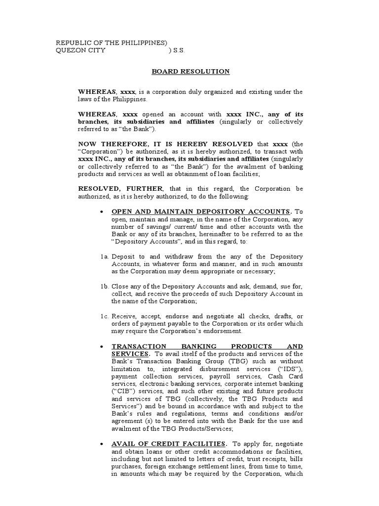 Board Resolution for Bank Signatories | PDF | Banks | Credit