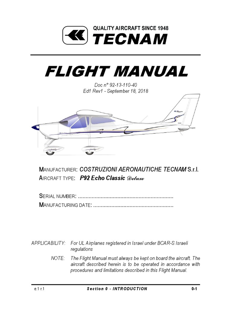 Tecnam P-92 Echo Classic Delux POH | Download Free PDF | Airspeed ...