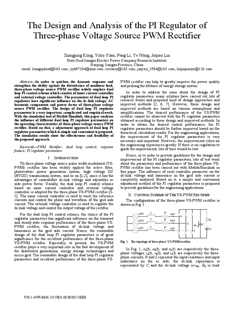 The Design and Analysis of The Pi Regulator of Three-Phase Voltage Source PWM Rectifier | PDF ...