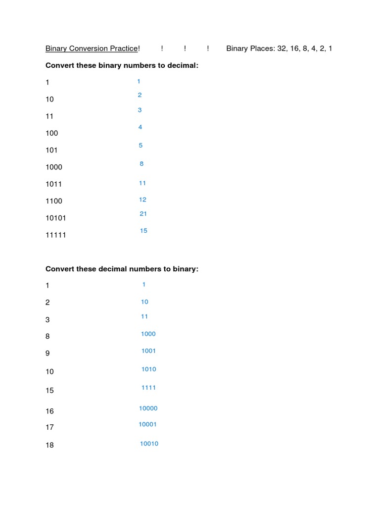 Binary Exercises Pdf