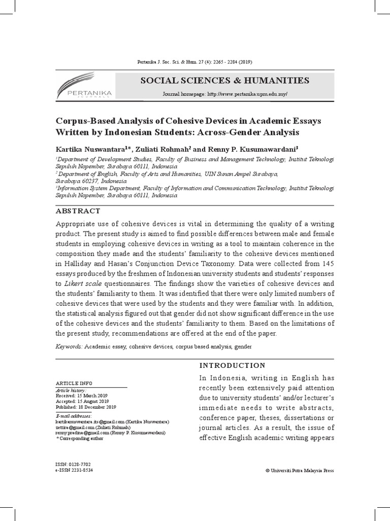 Corpus-Based Analysis of Cohesive Devices in Academic Essays | PDF ...