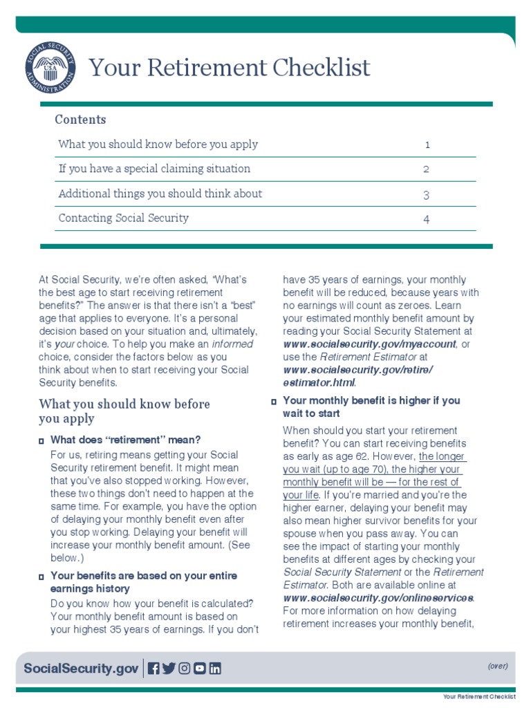 Your Retirement Checklist | PDF | Medicare (United States) | Retirement