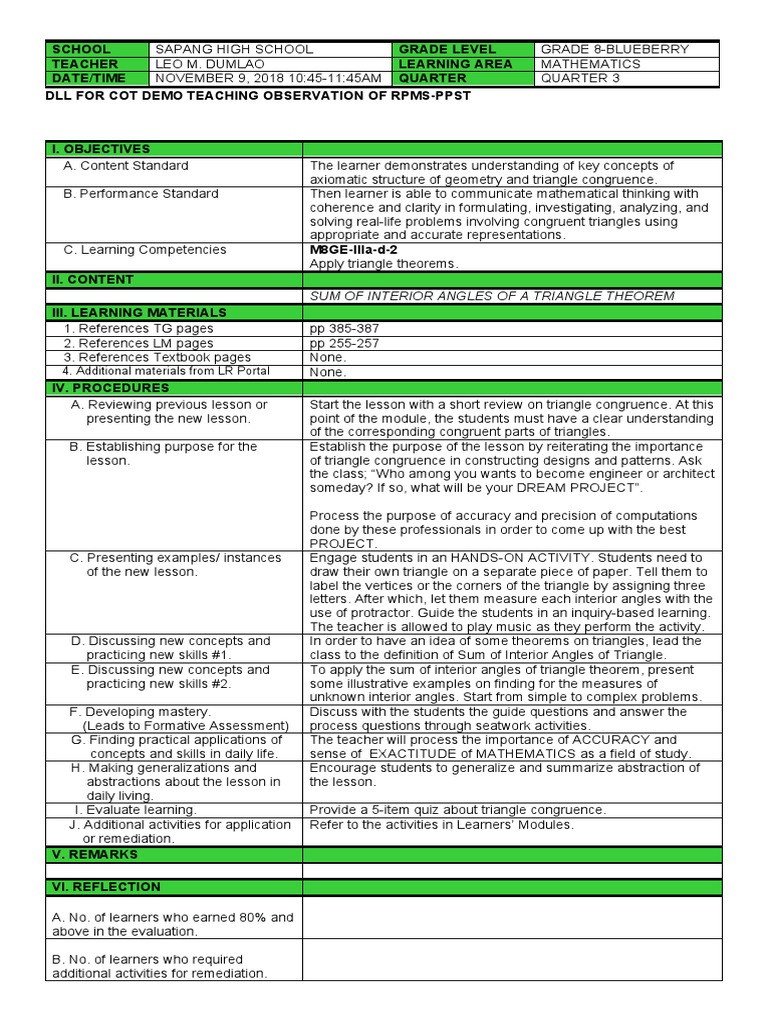 DLL Math 8.2 | PDF | Triangle | Mathematics