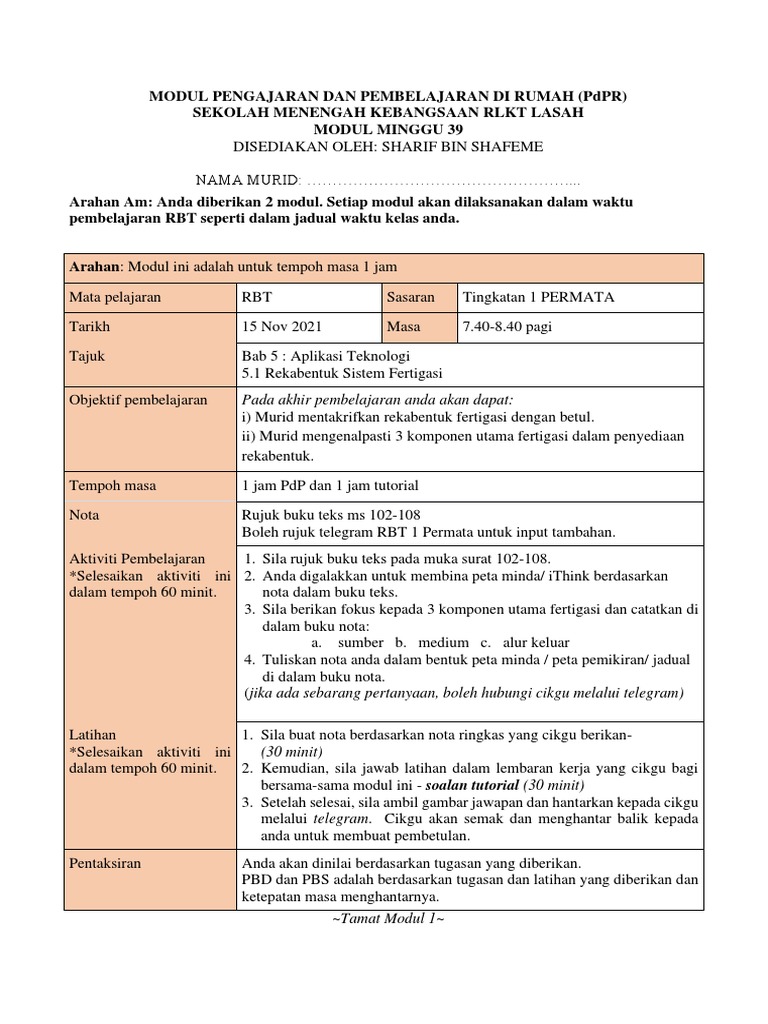 MODUL RBT T1 5.1.1 & 5.1.2 Rekabentuk Sistem Fertigasi | PDF