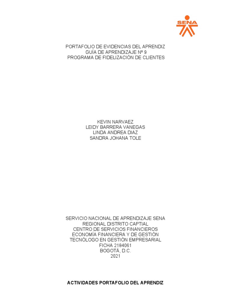 Formato Desarrollo Portafolio Del Aprendiz GUÍA 9 | PDF | Servicio al ...