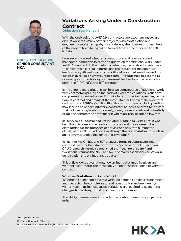 Variations Arising Under A Construction Contract: Christopher Devine ...