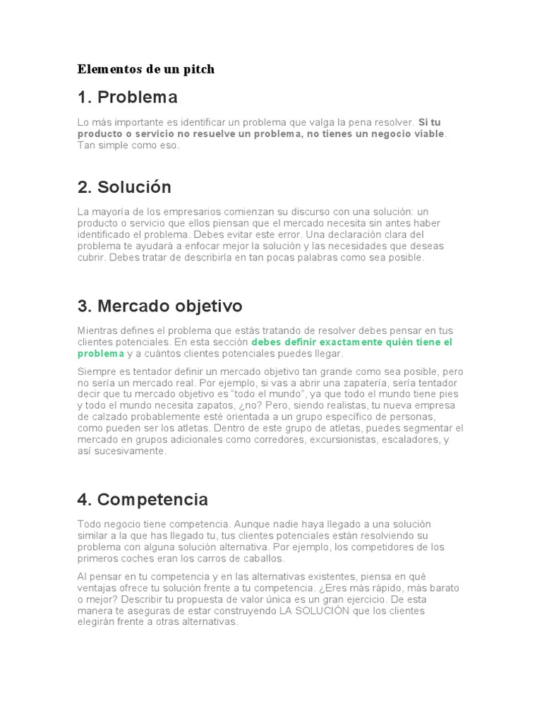 Elementos de Un Pitch | PDF | Mercado (economía) | Business