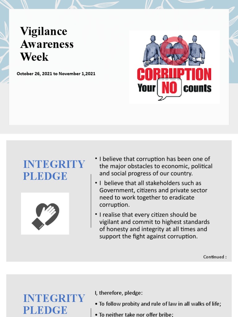 Vigilance Awareness Week 2021 Pledge | PDF