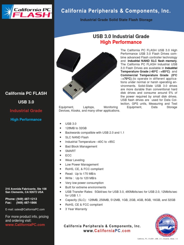 Industrial USB 3.0 Flash Drive Specs | PDF | Usb Flash Drive | Flash Memory