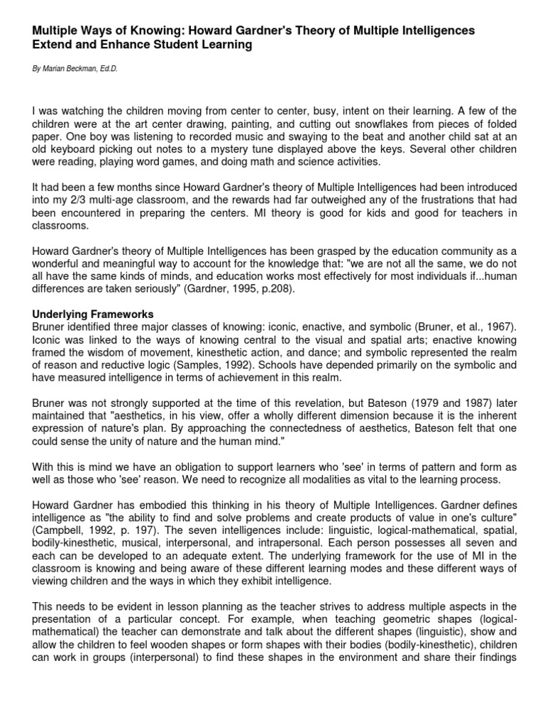 Multiple Ways of Knowing Multiple Intelligences | Download Free PDF ...
