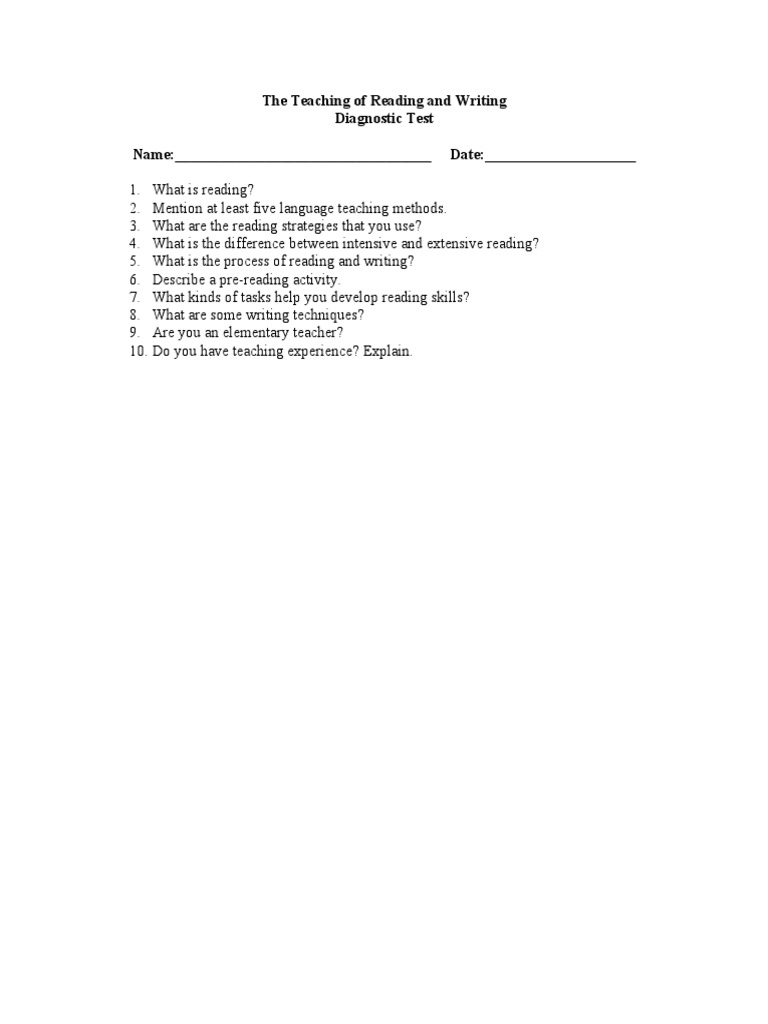 Reading and Early Literacy Diagnostic Test | PDF | Career & Growth ...