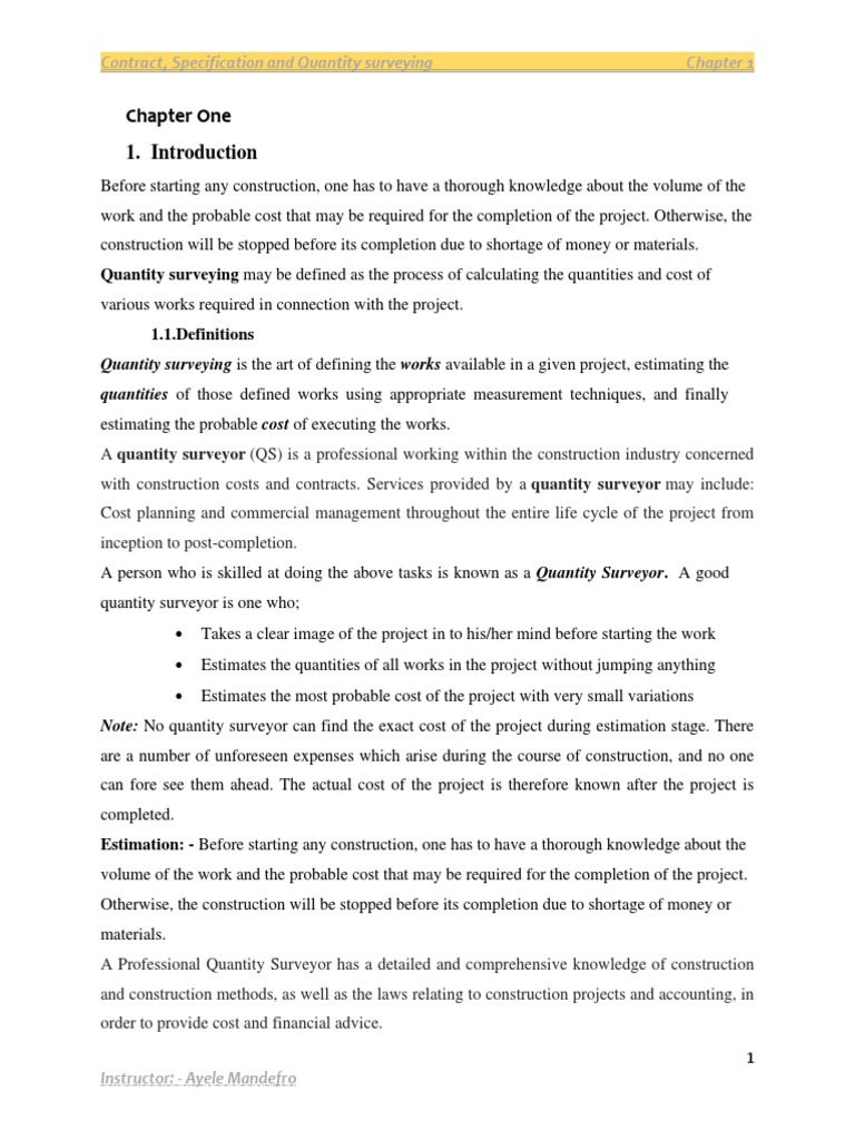 Chapter 1 Qty | PDF | Surveying | Specification (Technical Standard)