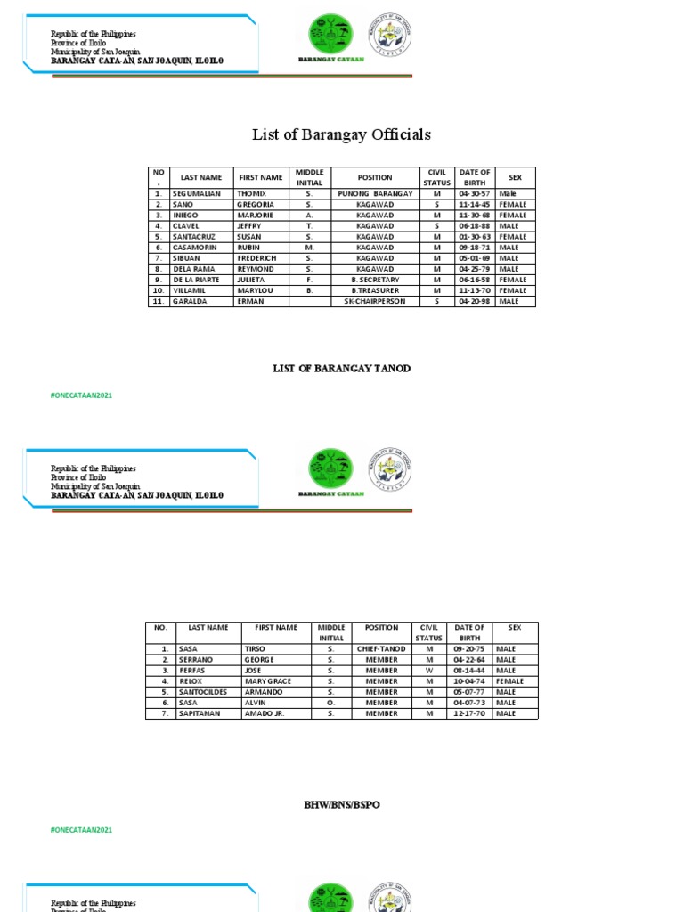 Brgy. Officials List | PDF