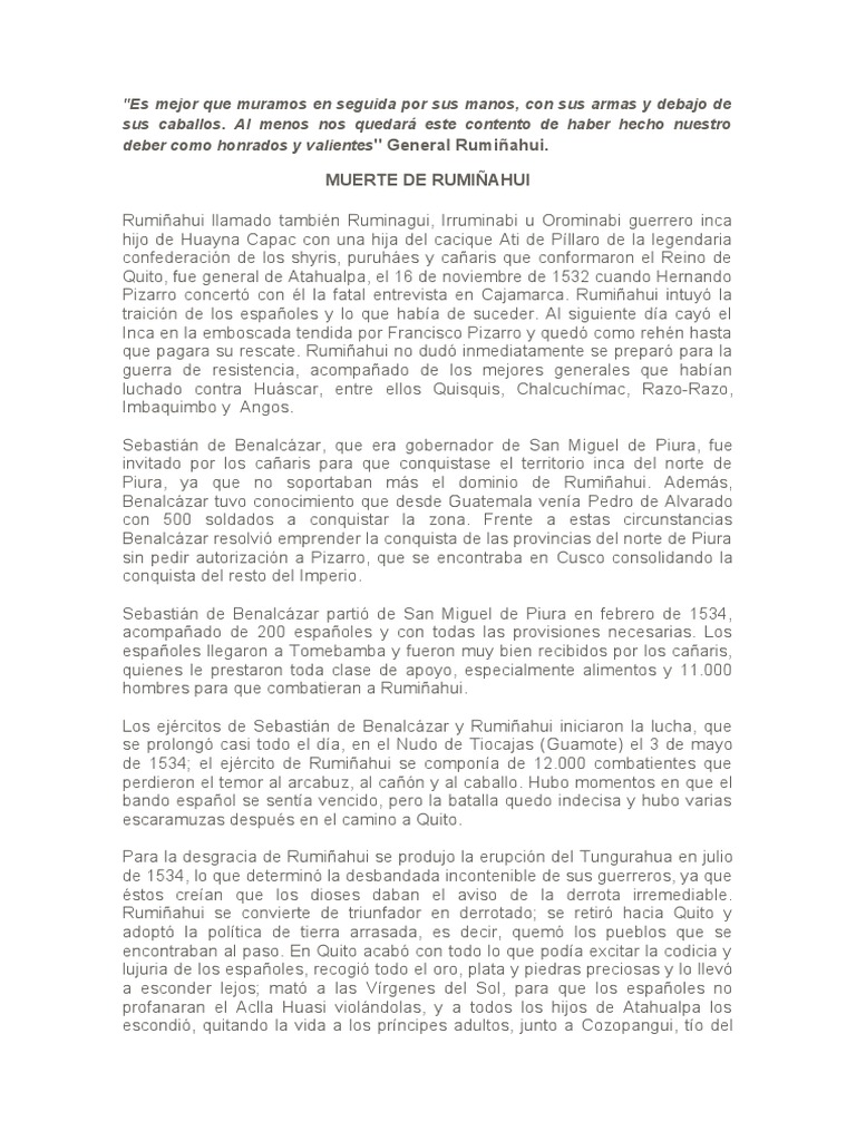 Rumiñahui: Héroe Inmortal Ecuatoriano | PDF | Imperio Inca | América ...
