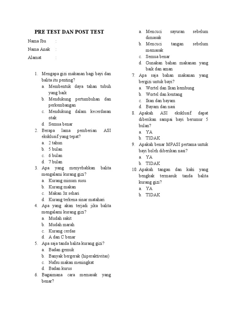 PRE TEST DAN POST TEST KKN | PDF